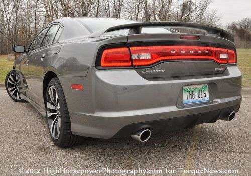 Back end of the 2012 Dodge Charger SRT8 features the gorgeous racetrack ...
